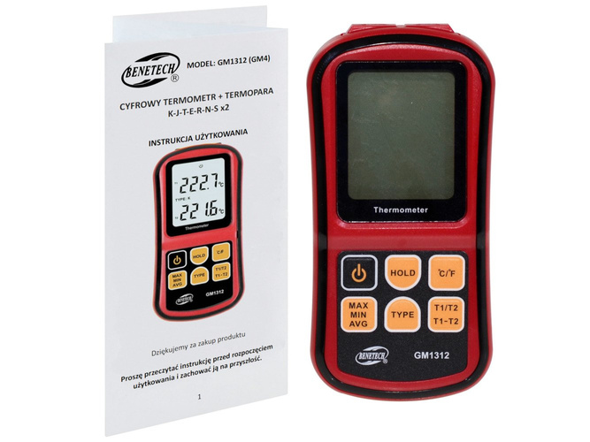 Cyfrowy termometr + termopara K-J-T-E-R-N-S x2 Benetech GM1312 | Urządzenia pomiarowe \ Mierniki ...