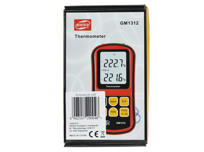Cyfrowy termometr + termopara K-J-T-E-R-N-S x2 Benetech GM1312 | Urządzenia pomiarowe \ Mierniki ...